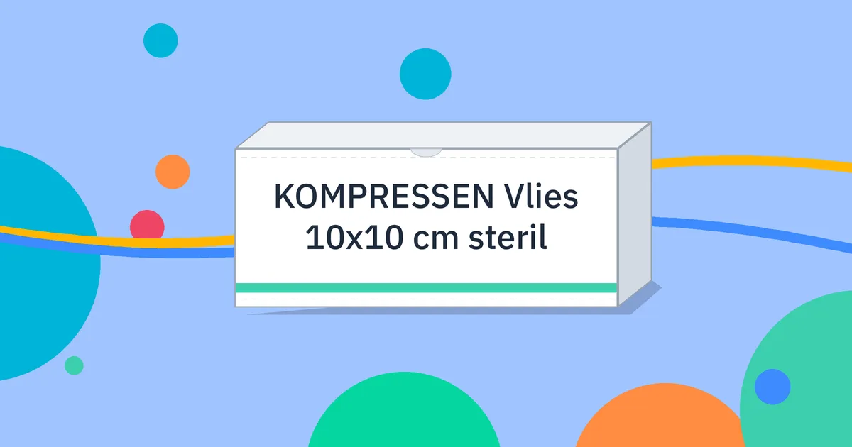 Symbolbild: Packung mit der Aufschrift KOMPRESSEN Vlies 10x10 cm steril (PZN 00056153) – Verfügbarkeit und Bezug in Apotheken in Frankfurt am Main