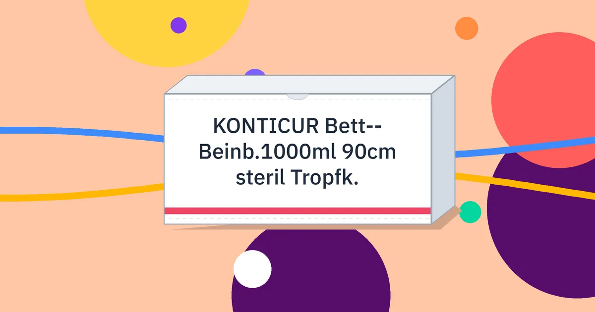 Symbolbild: Packung mit der Aufschrift KONTICUR Bett--Beinb.1000ml 90cm steril Tropfk. (PZN 18473176) – Verfügbarkeit und Bezug in Apotheken in Frankfurt am Main
