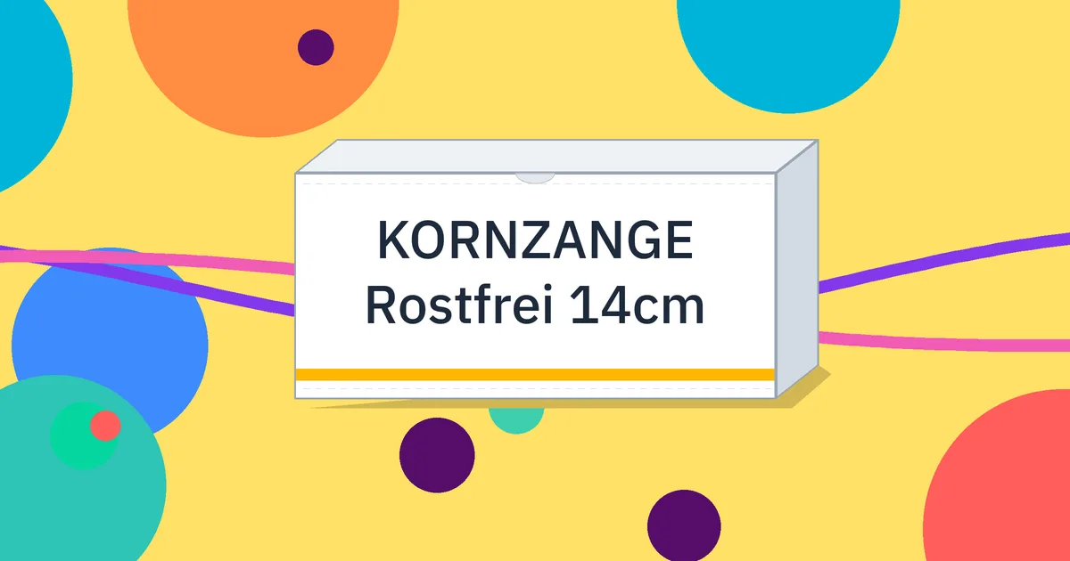 Symbolbild: Packung mit der Aufschrift KORNZANGE Rostfrei 14cm (PZN 02008632) – Verfügbarkeit und Bezug in Apotheken in Frankfurt am Main