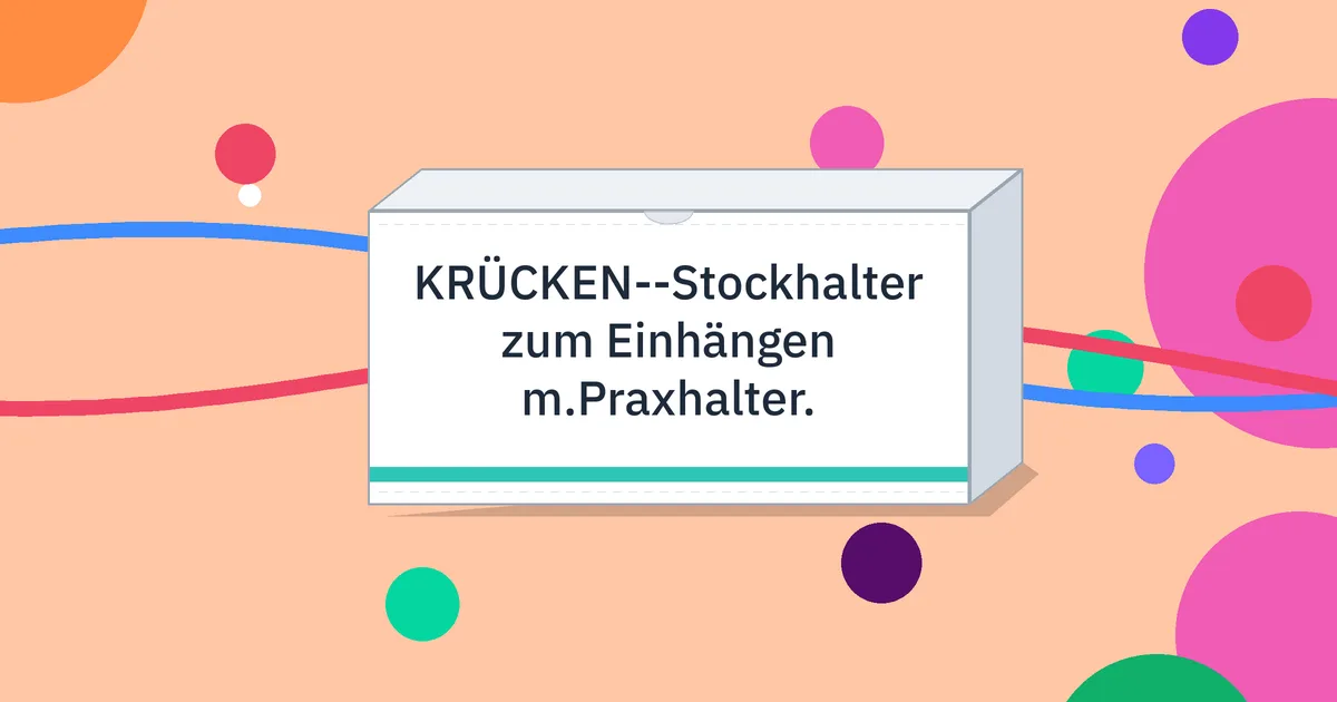 Symbolbild: Packung mit der Aufschrift KRÜCKEN--Stockhalter zum Einhängen m.Praxhalter. (PZN 09609263) – Verfügbarkeit und Bezug in Apotheken in Frankfurt am Main