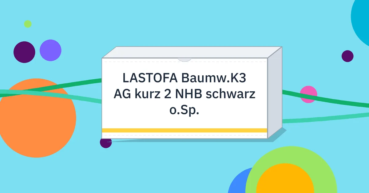 Symbolbild: Packung mit der Aufschrift LASTOFA Baumw.K3 AG kurz 2 NHB schwarz o.Sp. (PZN 01955830) – Verfügbarkeit und Bezug in Apotheken in Frankfurt am Main