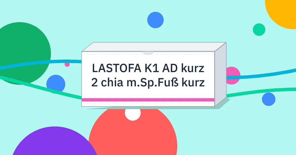 Symbolbild: Packung mit der Aufschrift LASTOFA K1 AD kurz 2 chia m.Sp.Fuß kurz (PZN 13786568) – Verfügbarkeit und Bezug in Apotheken in Frankfurt am Main