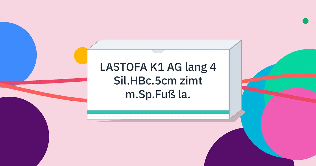 Symbolbild: Packung mit der Aufschrift LASTOFA K1 AG lang 4 Sil.HBc.5cm zimt m.Sp.Fuß la. (PZN 13791948) – Verfügbarkeit und Bezug in Apotheken in Frankfurt am Main