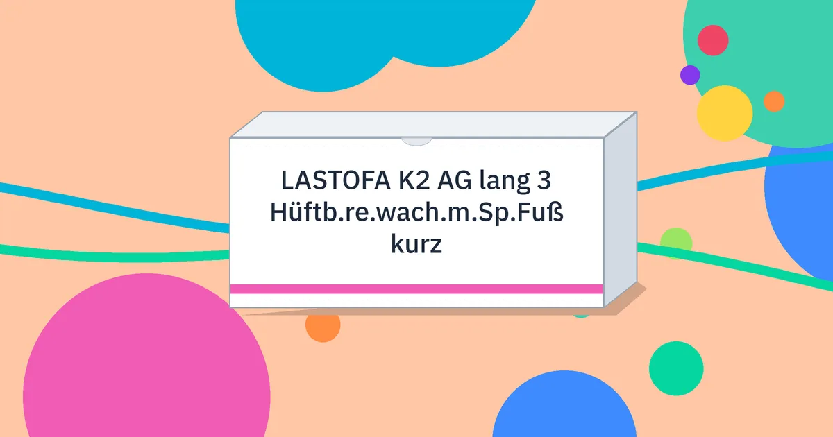 Symbolbild: Packung mit der Aufschrift LASTOFA K2 AG lang 3 Hüftb.re.wach.m.Sp.Fuß kurz (PZN 13811214) – Verfügbarkeit und Bezug in Apotheken in Frankfurt am Main