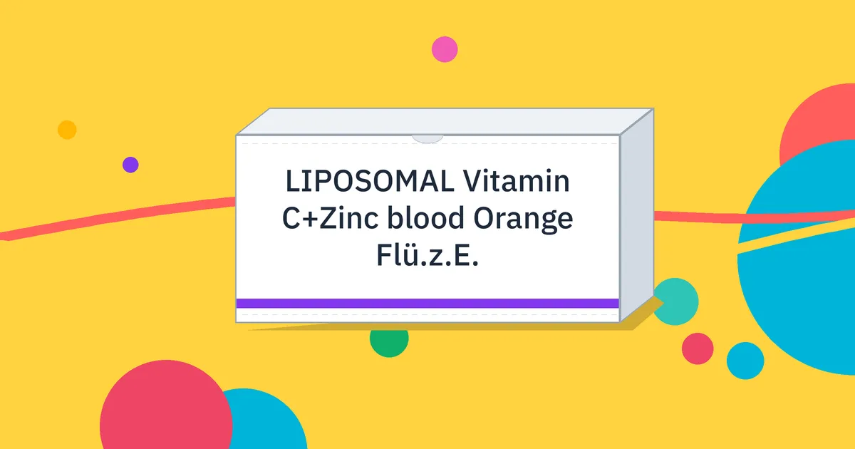 Symbolbild: Packung mit der Aufschrift LIPOSOMAL Vitamin C+Zinc blood Orange Flü.z.E. (PZN 19407282) – Verfügbarkeit und Bezug in Apotheken in Frankfurt am Main