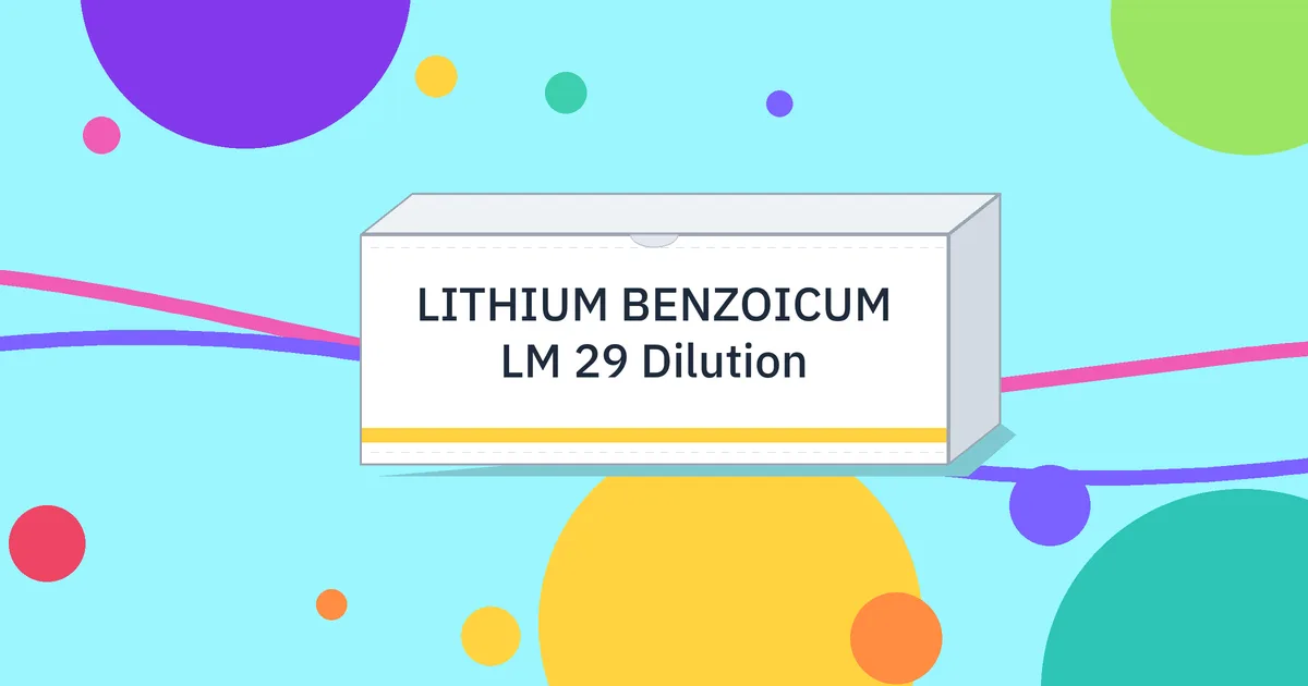 Symbolbild: Packung mit der Aufschrift LITHIUM BENZOICUM LM 29 Dilution (PZN 13531733) – Verfügbarkeit und Bezug in Apotheken in Frankfurt am Main