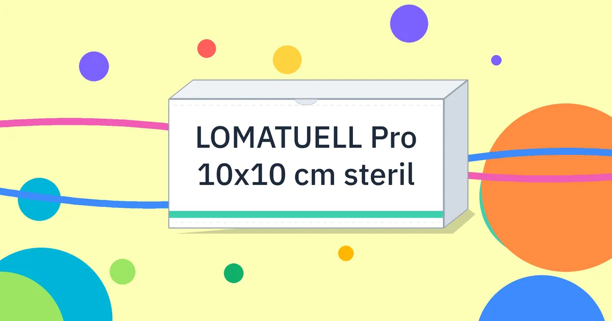 Symbolbild: Packung mit der Aufschrift LOMATUELL Pro 10x10 cm steril (PZN 19701774) – Verfügbarkeit und Bezug in Apotheken in Frankfurt am Main