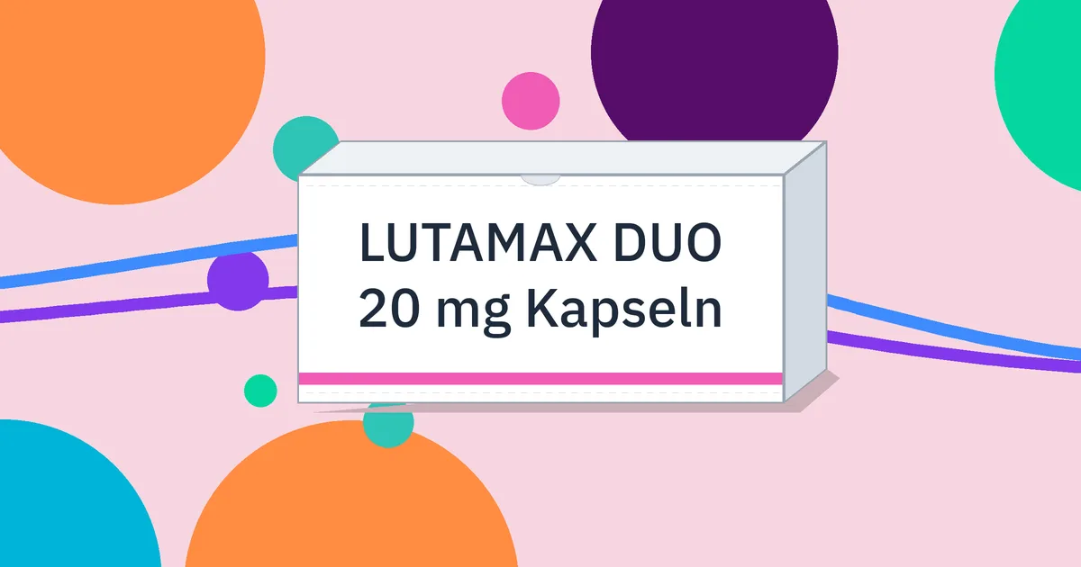 Symbolbild: Packung mit der Aufschrift LUTAMAX DUO 20 mg Kapseln (PZN 19448128) – Verfügbarkeit und Bezug in Apotheken in Frankfurt am Main