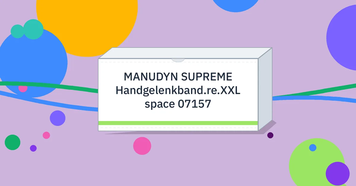 Symbolbild: Packung mit der Aufschrift MANUDYN SUPREME Handgelenkband.re.XXL space 07157 (PZN 20095617) – Verfügbarkeit und Bezug in Apotheken in Frankfurt am Main