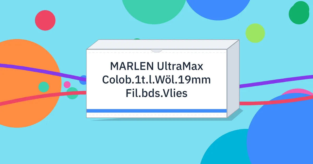 Symbolbild: Packung mit der Aufschrift MARLEN UltraMax Colob.1t.l.Wöl.19mm Fil.bds.Vlies (PZN 00625183) – Verfügbarkeit und Bezug in Apotheken in Frankfurt am Main