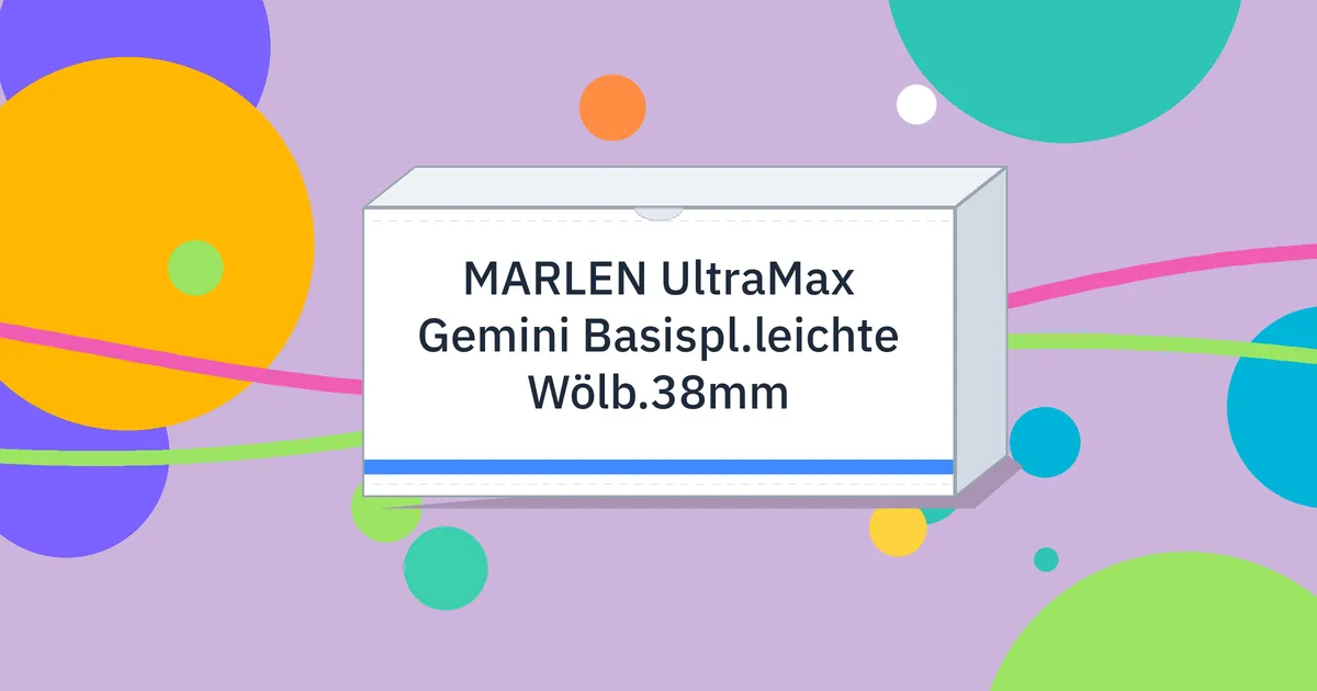 Symbolbild: Packung mit der Aufschrift MARLEN UltraMax Gemini Basispl.leichte Wölb.38mm (PZN 06783629) – Verfügbarkeit und Bezug in Apotheken in Frankfurt am Main