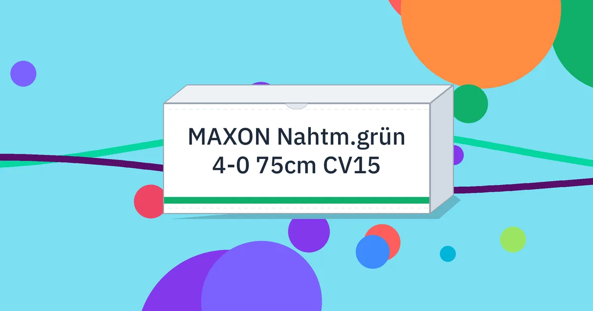 Symbolbild: Packung mit der Aufschrift MAXON Nahtm.grün 4-0 75cm CV15 (PZN 18258816) – Verfügbarkeit und Bezug in Apotheken in Frankfurt am Main