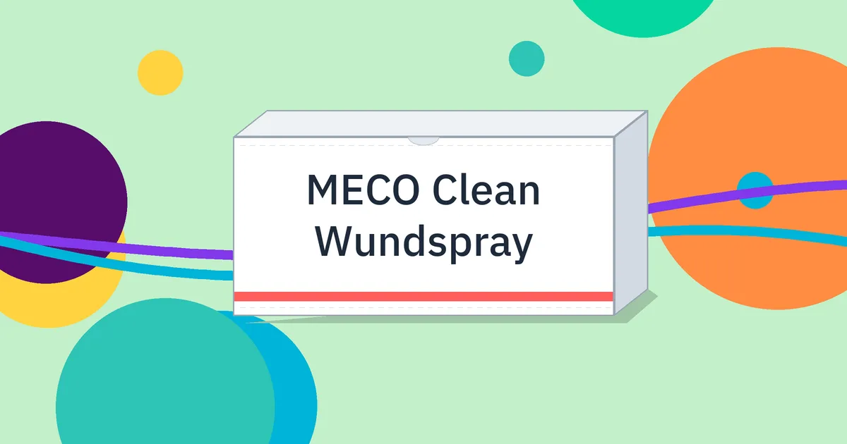 Symbolbild: Packung mit der Aufschrift MECO Clean Wundspray (PZN 19181748) – Verfügbarkeit und Bezug in Apotheken in Frankfurt am Main
