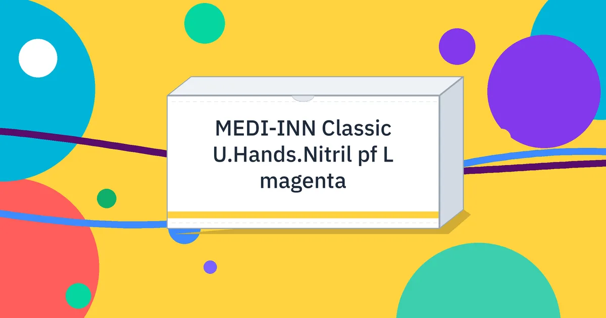 Symbolbild: Packung mit der Aufschrift MEDI-INN Classic U.Hands.Nitril pf L magenta (PZN 18445027) – Verfügbarkeit und Bezug in Apotheken in Frankfurt am Main
