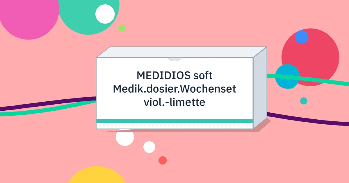Symbolbild: Packung mit der Aufschrift MEDIDIOS soft Medik.dosier.Wochenset viol.-limette (PZN 14217022) – Verfügbarkeit und Bezug in Apotheken in Frankfurt am Main