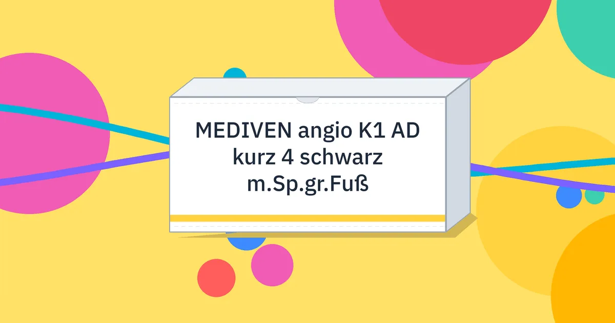 Symbolbild: Packung mit der Aufschrift MEDIVEN angio K1 AD kurz 4 schwarz m.Sp.gr.Fuß (PZN 17210552) – Verfügbarkeit und Bezug in Apotheken in Frankfurt am Main