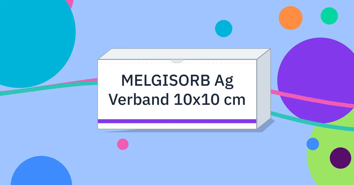 Symbolbild: Packung mit der Aufschrift MELGISORB Ag Verband 10x10 cm (PZN 12577153) – Verfügbarkeit und Bezug in Apotheken in Frankfurt am Main