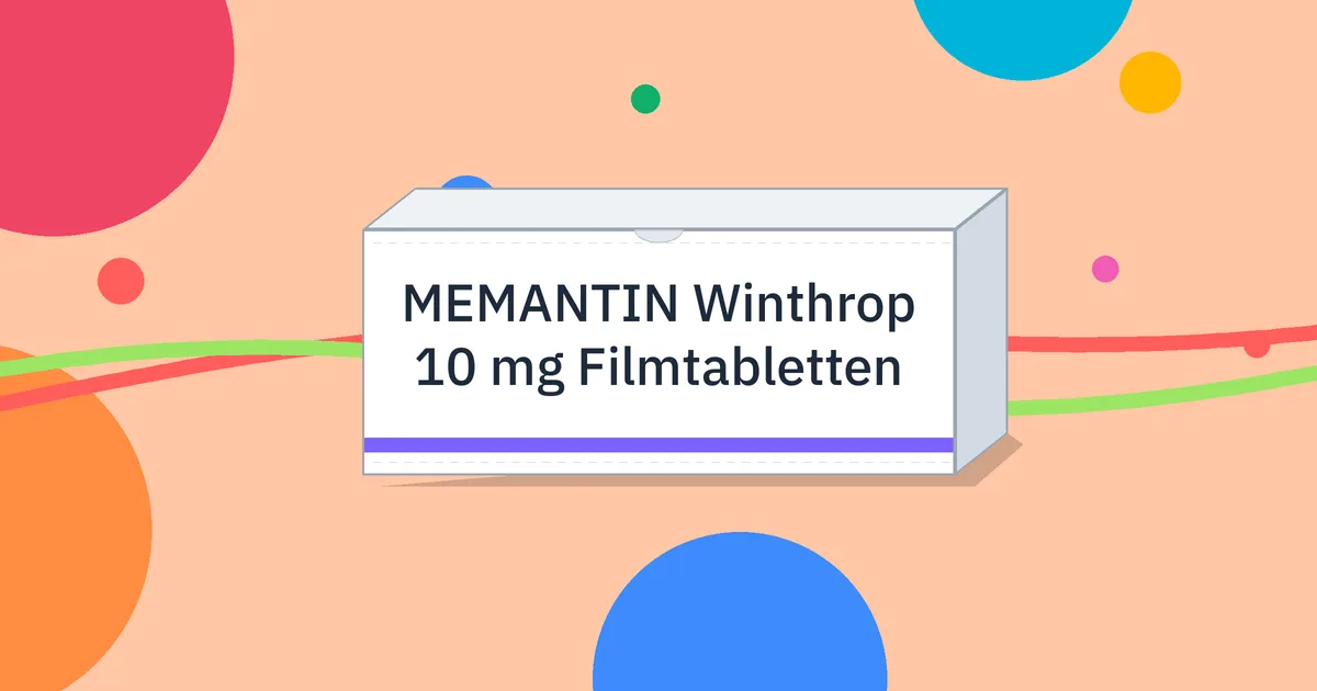Symbolbild: Packung mit der Aufschrift MEMANTIN Winthrop 10 mg Filmtabletten (PZN 10184030) – Verfügbarkeit und Bezug in Apotheken in Frankfurt am Main