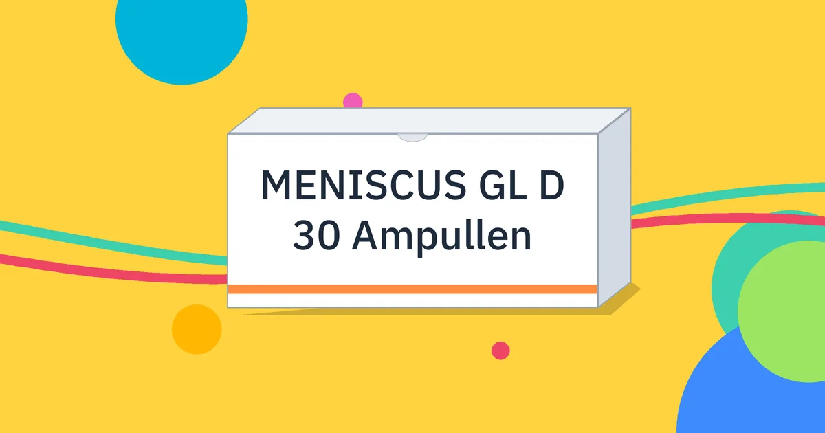 Symbolbild: Packung mit der Aufschrift MENISCUS GL D 30 Ampullen (PZN 02936562) – Verfügbarkeit und Bezug in Apotheken in Frankfurt am Main