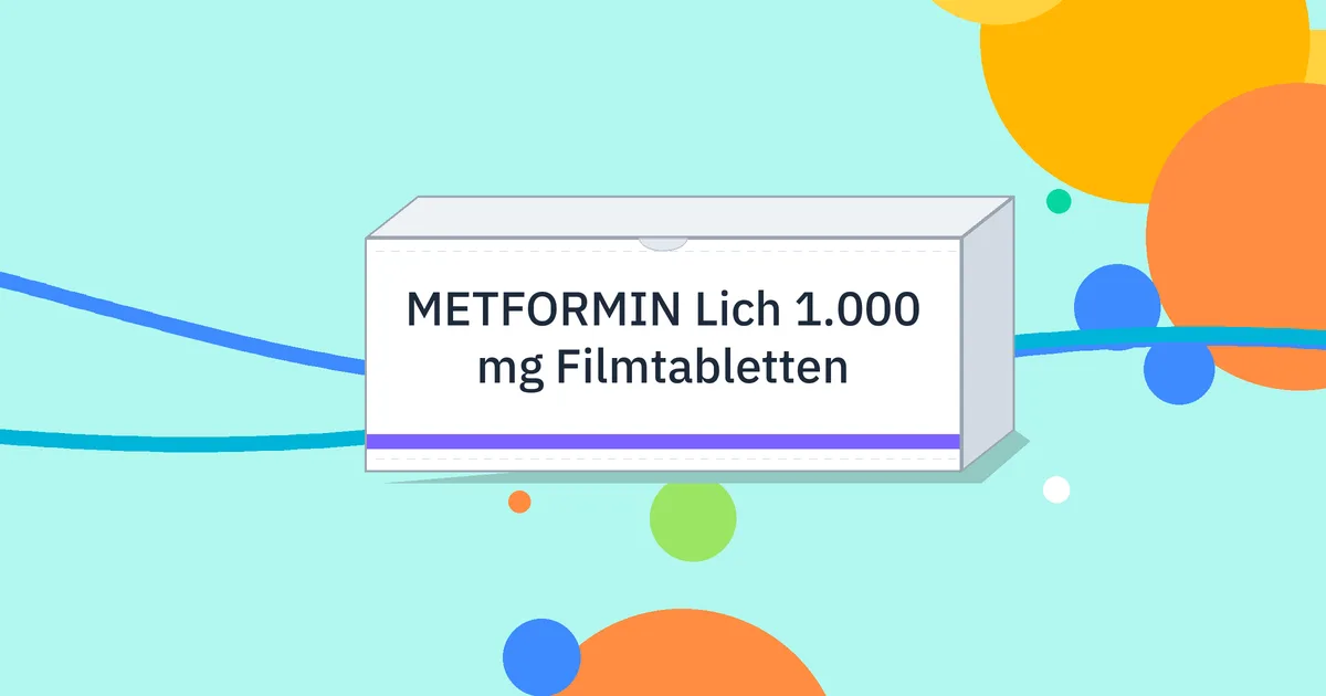 Symbolbild: Packung mit der Aufschrift METFORMIN Lich 1.000 mg Filmtabletten (PZN 04100135) – Verfügbarkeit und Bezug in Apotheken in Frankfurt am Main