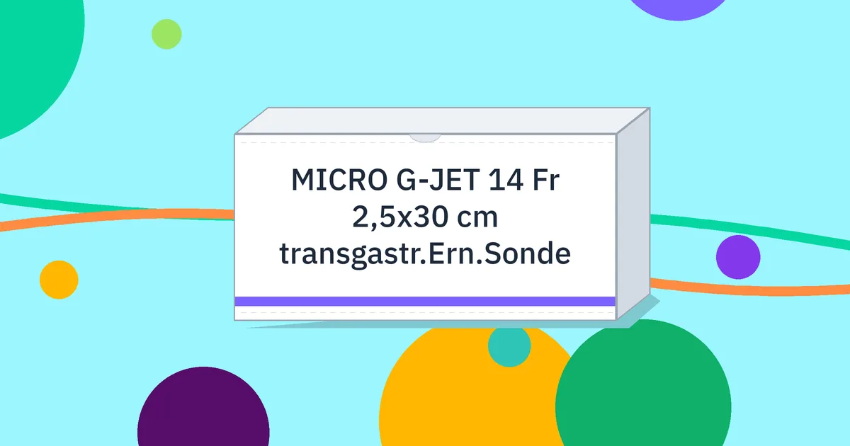 Symbolbild: Packung mit der Aufschrift MICRO G-JET 14 Fr 2,5x30 cm transgastr.Ern.Sonde (PZN 17818561) – Verfügbarkeit und Bezug in Apotheken in Frankfurt am Main
