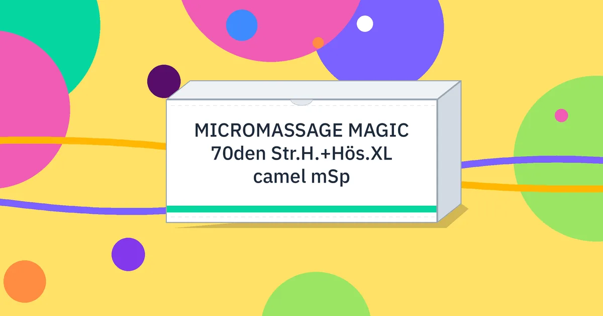 Symbolbild: Packung mit der Aufschrift MICROMASSAGE MAGIC 70den Str.H.+Hös.XL camel mSp (PZN 01369782) – Verfügbarkeit und Bezug in Apotheken in Frankfurt am Main