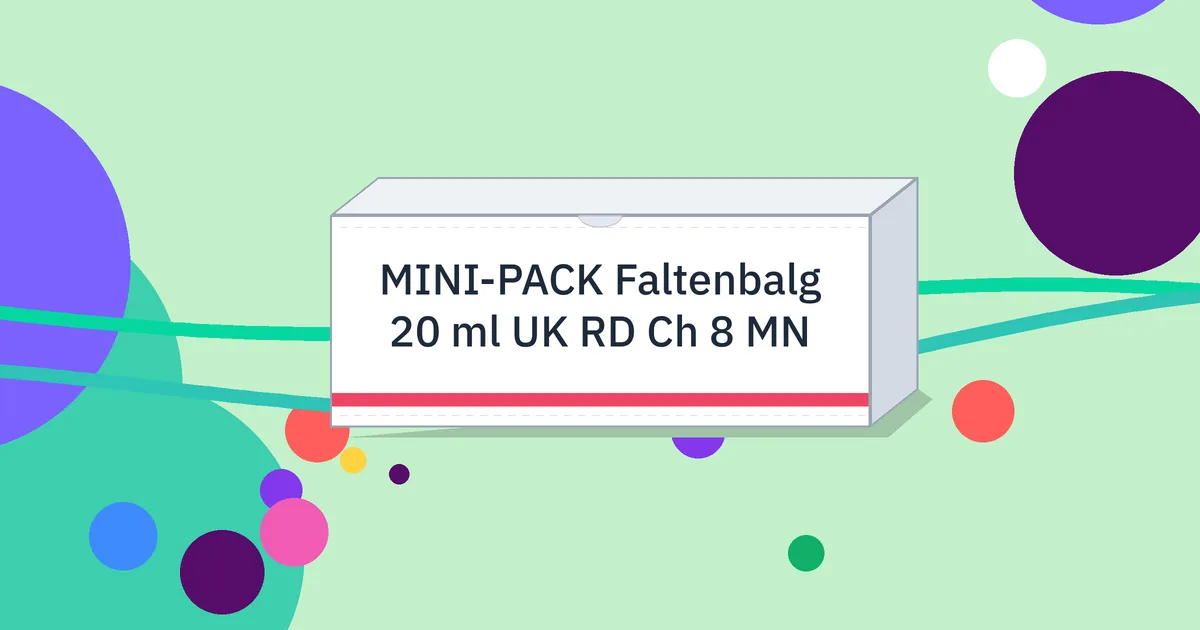 Symbolbild: Packung mit der Aufschrift MINI-PACK Faltenbalg 20 ml UK RD Ch 8 MN (PZN 17486053) – Verfügbarkeit und Bezug in Apotheken in Frankfurt am Main