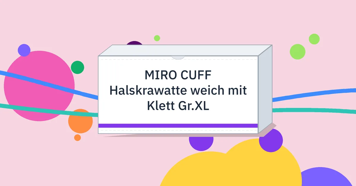 Symbolbild: Packung mit der Aufschrift MIRO CUFF Halskrawatte weich mit Klett Gr.XL (PZN 06853152) – Verfügbarkeit und Bezug in Apotheken in Frankfurt am Main