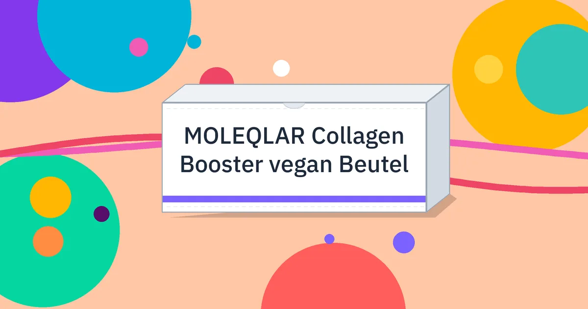 Symbolbild: Packung mit der Aufschrift MOLEQLAR Collagen Booster vegan Beutel (PZN 20584167) – Verfügbarkeit und Bezug in Apotheken in Frankfurt am Main