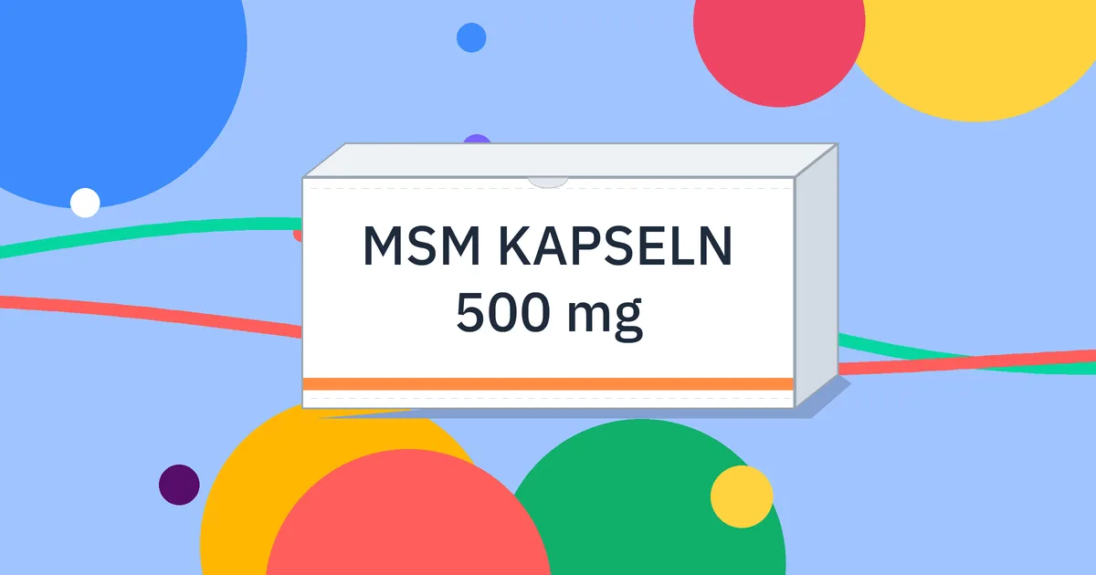 Symbolbild: Packung mit der Aufschrift MSM KAPSELN 500 mg (PZN 05528444) – Verfügbarkeit und Bezug in Apotheken in Frankfurt am Main