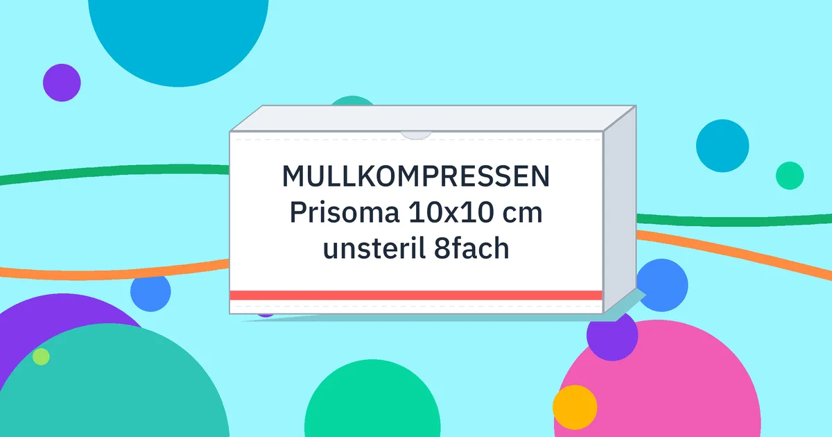 Symbolbild: Packung mit der Aufschrift MULLKOMPRESSEN Prisoma 10x10 cm unsteril 8fach (PZN 18752054) – Verfügbarkeit und Bezug in Apotheken in Frankfurt am Main