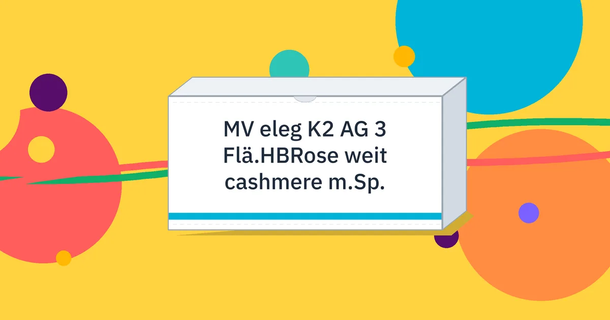 Symbolbild: Packung mit der Aufschrift MV eleg K2 AG 3 Flä.HBRose weit cashmere m.Sp. (PZN 15719702) – Verfügbarkeit und Bezug in Apotheken in Frankfurt am Main