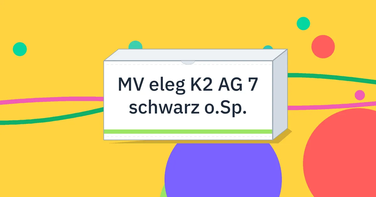 Symbolbild: Packung mit der Aufschrift MV eleg K2 AG 7 schwarz o.Sp. (PZN 00342367) – Verfügbarkeit und Bezug in Apotheken in Frankfurt am Main