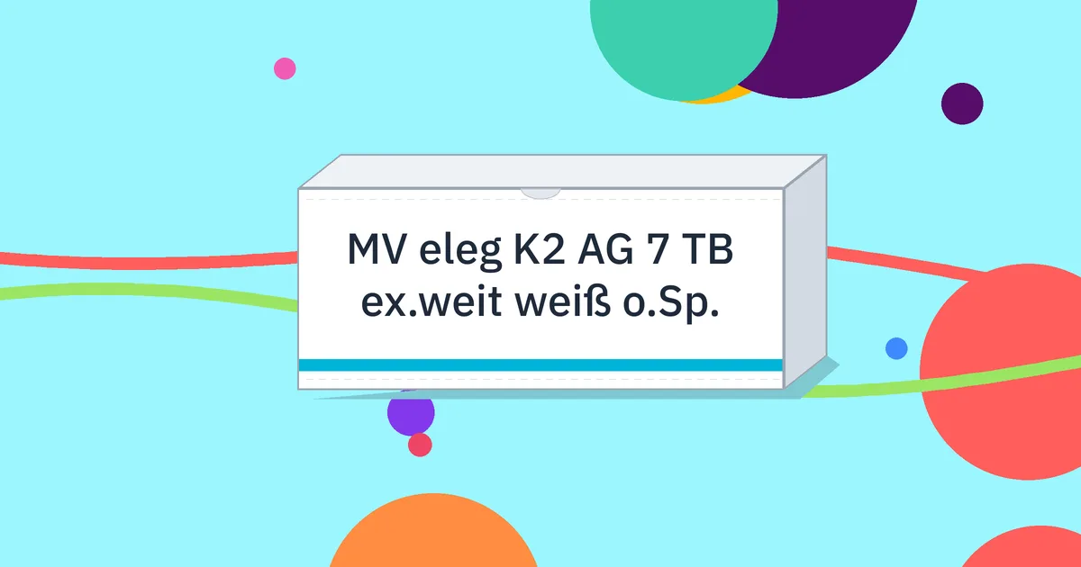 Symbolbild: Packung mit der Aufschrift MV eleg K2 AG 7 TB ex.weit weiß o.Sp. (PZN 09878342) – Verfügbarkeit und Bezug in Apotheken in Frankfurt am Main
