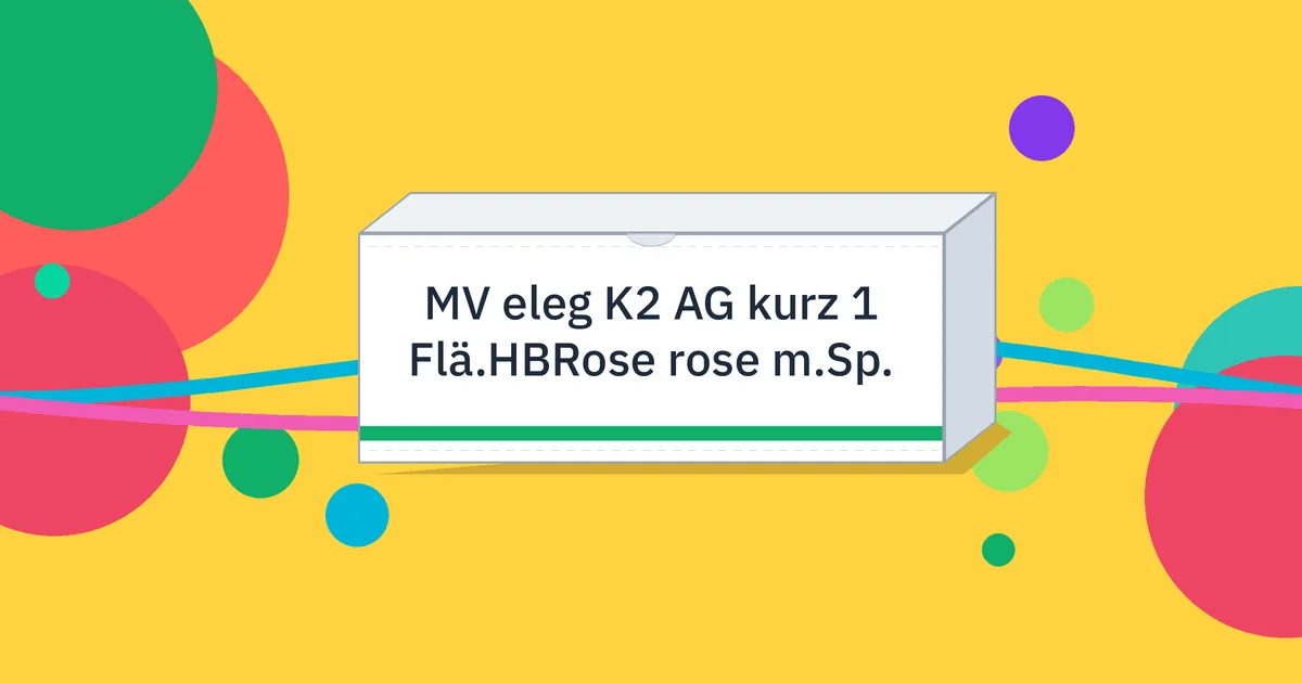 Symbolbild: Packung mit der Aufschrift MV eleg K2 AG kurz 1 Flä.HBRose rose m.Sp. (PZN 15703925) – Verfügbarkeit und Bezug in Apotheken in Frankfurt am Main
