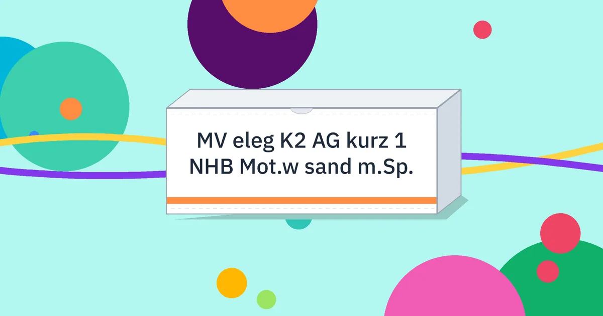 Symbolbild: Packung mit der Aufschrift MV eleg K2 AG kurz 1 NHB Mot.w sand m.Sp. (PZN 18927996) – Verfügbarkeit und Bezug in Apotheken in Frankfurt am Main