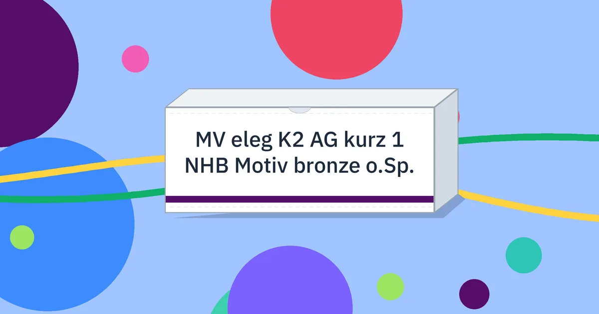 Symbolbild: Packung mit der Aufschrift MV eleg K2 AG kurz 1 NHB Motiv bronze o.Sp. (PZN 15708101) – Verfügbarkeit und Bezug in Apotheken in Frankfurt am Main