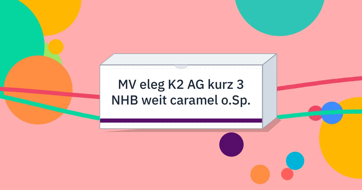 Symbolbild: Packung mit der Aufschrift MV eleg K2 AG kurz 3 NHB weit caramel o.Sp. (PZN 15715176) – Verfügbarkeit und Bezug in Apotheken in Frankfurt am Main