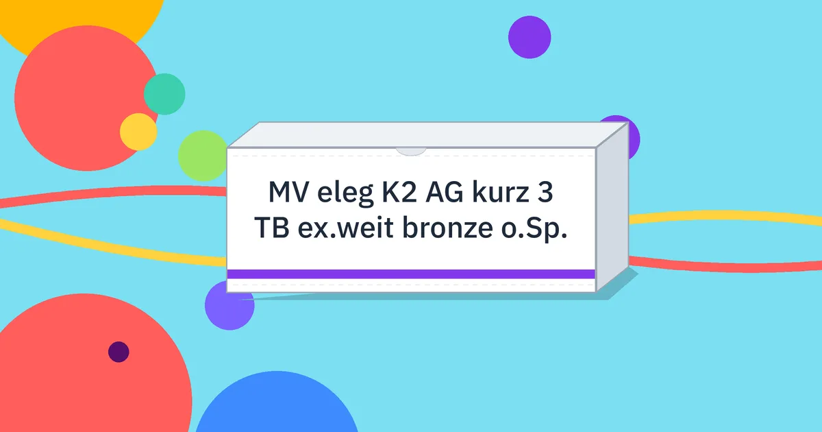 Symbolbild: Packung mit der Aufschrift MV eleg K2 AG kurz 3 TB ex.weit bronze o.Sp. (PZN 14716943) – Verfügbarkeit und Bezug in Apotheken in Frankfurt am Main