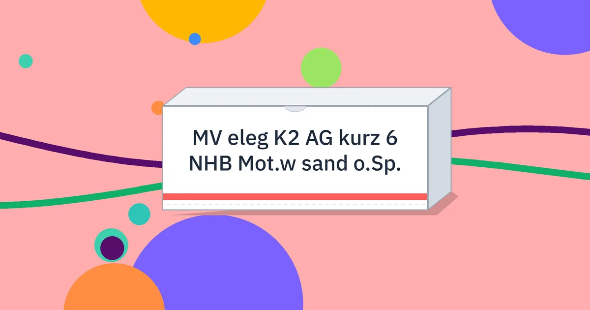 Symbolbild: Packung mit der Aufschrift MV eleg K2 AG kurz 6 NHB Mot.w sand o.Sp. (PZN 18927967) – Verfügbarkeit und Bezug in Apotheken in Frankfurt am Main
