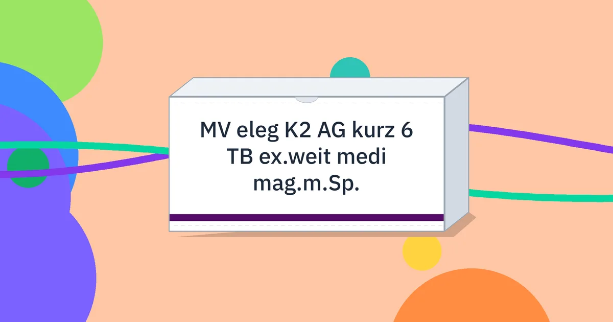 Symbolbild: Packung mit der Aufschrift MV eleg K2 AG kurz 6 TB ex.weit medi mag.m.Sp. (PZN 14637480) – Verfügbarkeit und Bezug in Apotheken in Frankfurt am Main