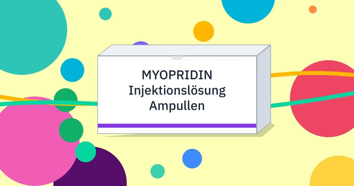 Symbolbild: Packung mit der Aufschrift MYOPRIDIN Injektionslösung Ampullen (PZN 11661182) – Verfügbarkeit und Bezug in Apotheken in Frankfurt am Main