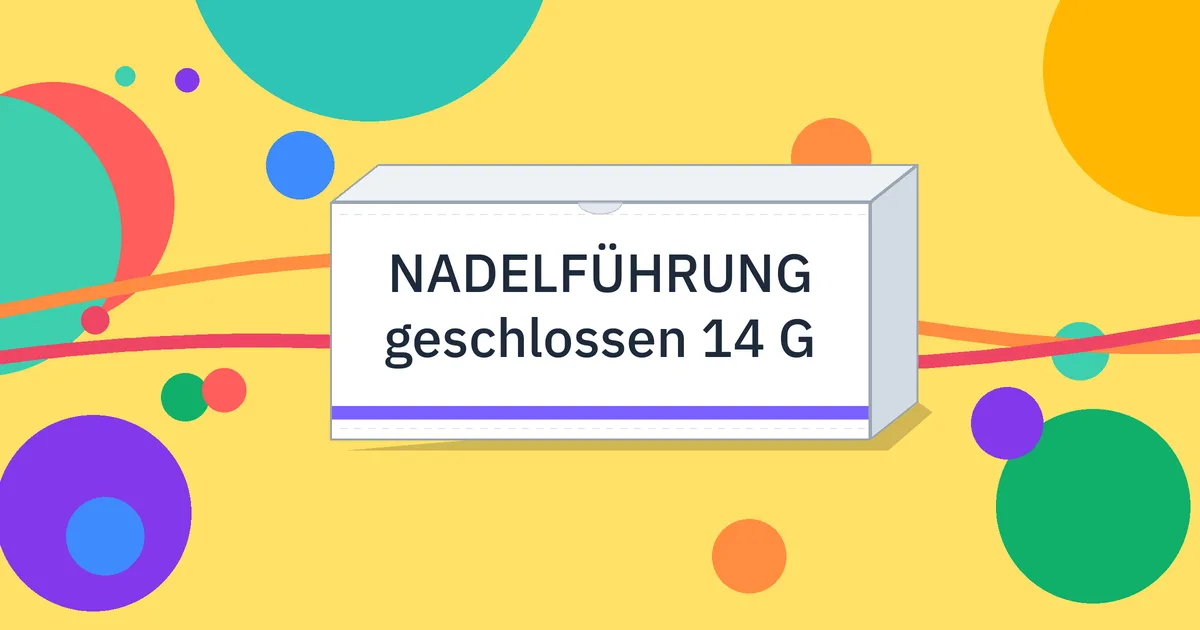 Symbolbild: Packung mit der Aufschrift NADELFÜHRUNG geschlossen 14 G (PZN 06771721) – Verfügbarkeit und Bezug in Apotheken in Frankfurt am Main