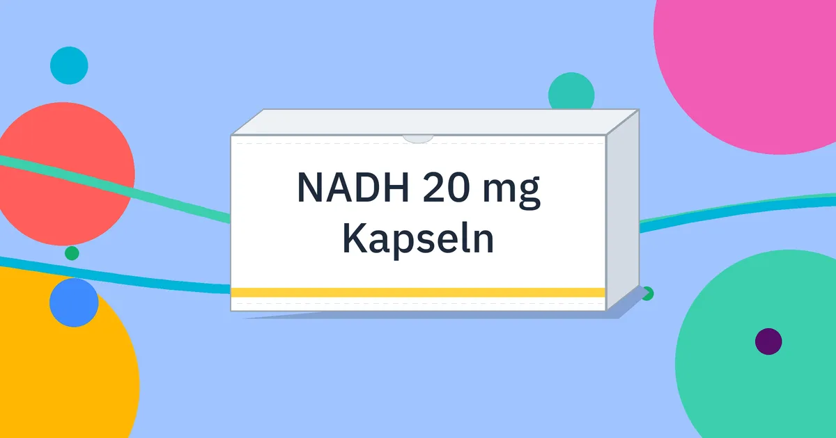 Symbolbild: Packung mit der Aufschrift NADH 20 mg Kapseln (PZN 11047281) – Verfügbarkeit und Bezug in Apotheken in Frankfurt am Main