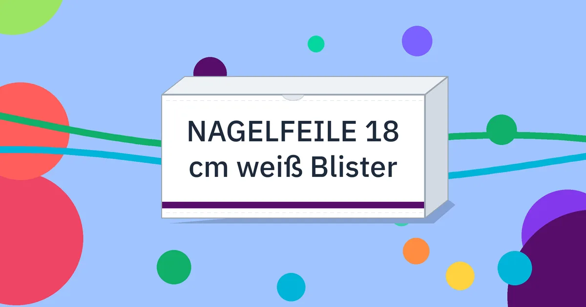 Symbolbild: Packung mit der Aufschrift NAGELFEILE 18 cm weiß Blister (PZN 01587533) – Verfügbarkeit und Bezug in Apotheken in Frankfurt am Main