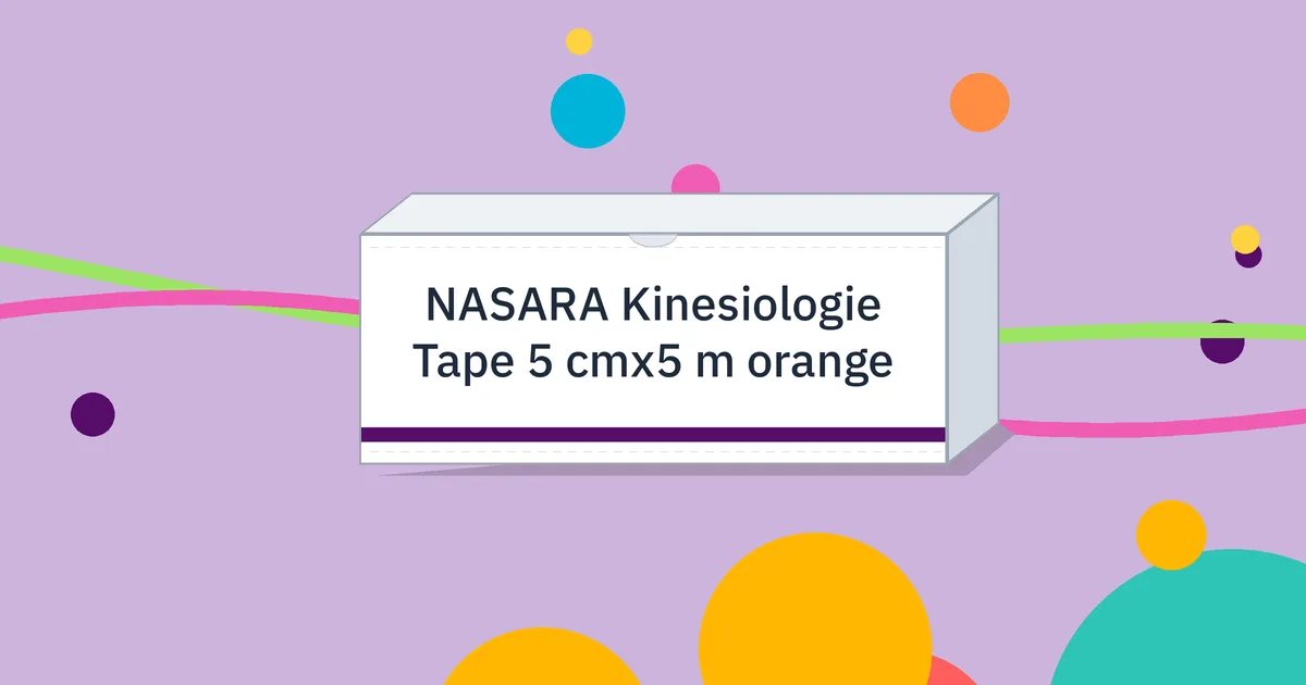 Symbolbild: Packung mit der Aufschrift NASARA Kinesiologie Tape 5 cmx5 m orange (PZN 10335322) – Verfügbarkeit und Bezug in Apotheken in Frankfurt am Main