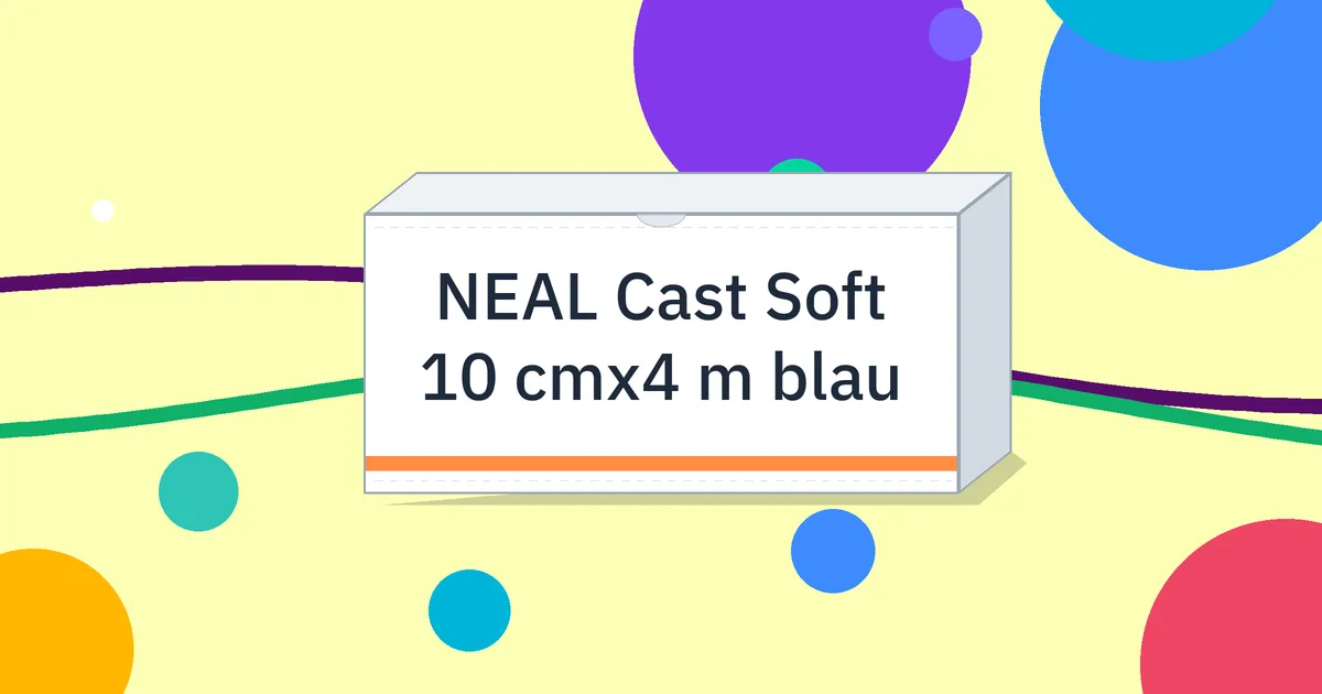 Symbolbild: Packung mit der Aufschrift NEAL Cast Soft 10 cmx4 m blau (PZN 18796755) – Verfügbarkeit und Bezug in Apotheken in Frankfurt am Main