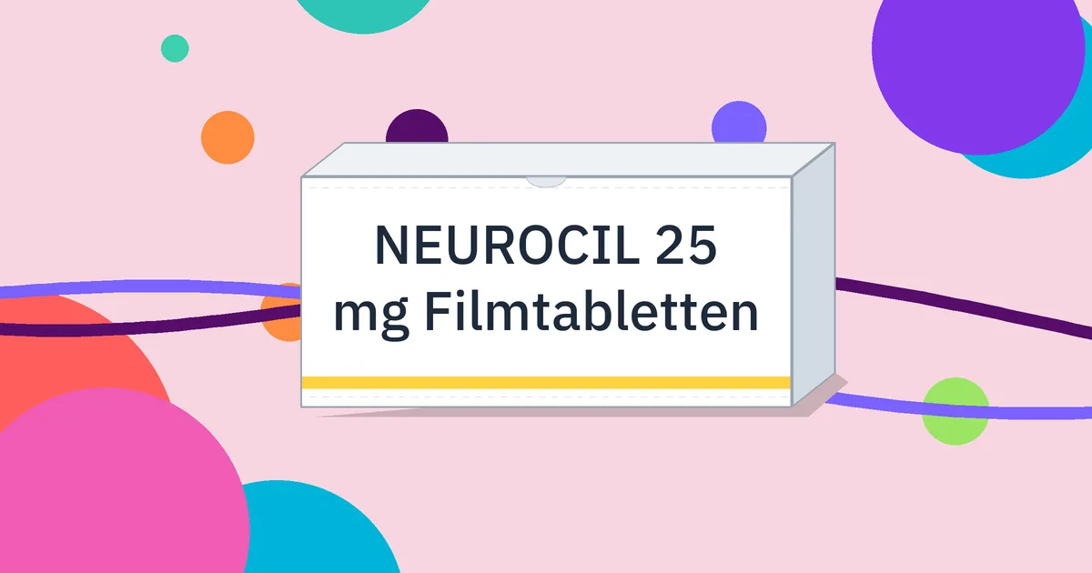 Symbolbild: Packung mit der Aufschrift NEUROCIL 25 mg Filmtabletten (PZN 08691707) – Verfügbarkeit und Bezug in Apotheken in Frankfurt am Main