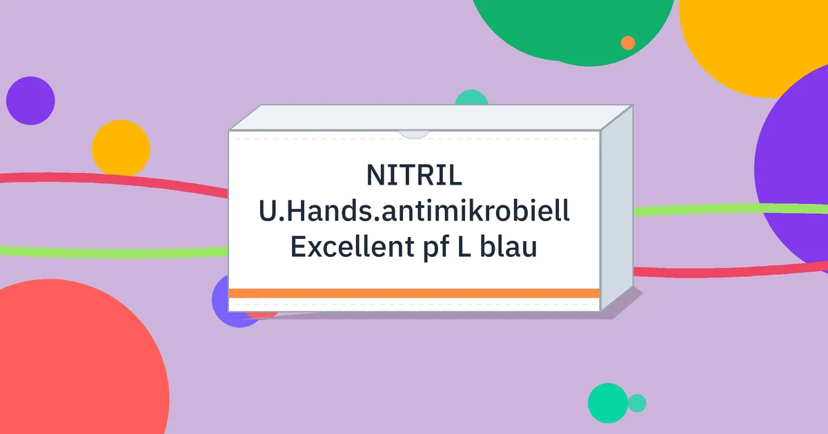 Symbolbild: Packung mit der Aufschrift NITRIL U.Hands.antimikrobiell Excellent pf L blau (PZN 15270231) – Verfügbarkeit und Bezug in Apotheken in Frankfurt am Main