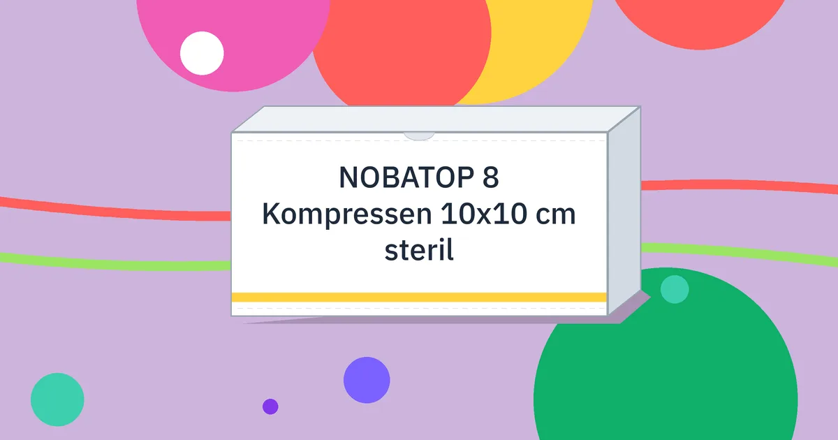 Symbolbild: Packung mit der Aufschrift NOBATOP 8 Kompressen 10x10 cm steril (PZN 07572053) – Verfügbarkeit und Bezug in Apotheken in Frankfurt am Main